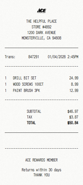 Generate Fake Ace Hardware Receipt - Receipt Maker