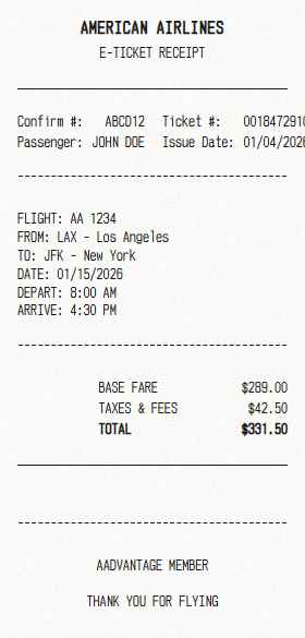 Generate Fake American Airlines Receipt - Receipt Maker