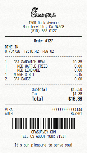 Generate Fake Chick-fil-A Receipt - Receipt Maker