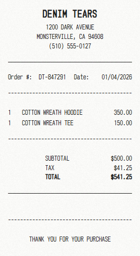 Generate Fake Denim Tears Receipt - Receipt Maker