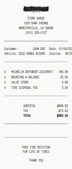 Generate Fake Discount Tire Receipt - Receipt Maker