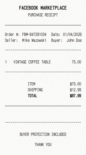 Generate Fake Facebook Marketplace Receipt - Receipt Maker