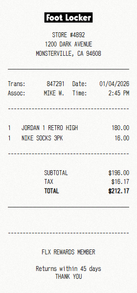 Generate Fake Foot Locker Receipt - Receipt Maker