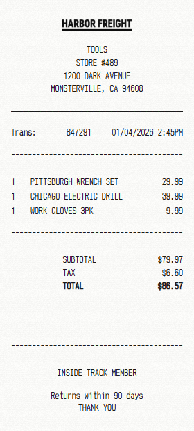 Generate Fake Harbor Freight Receipt - Receipt Maker