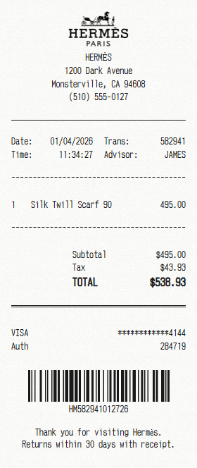 Generate Fake Hermès Receipt - Receipt Maker
