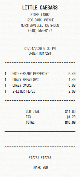 Generate Fake Little Caesars Receipt - Receipt Maker