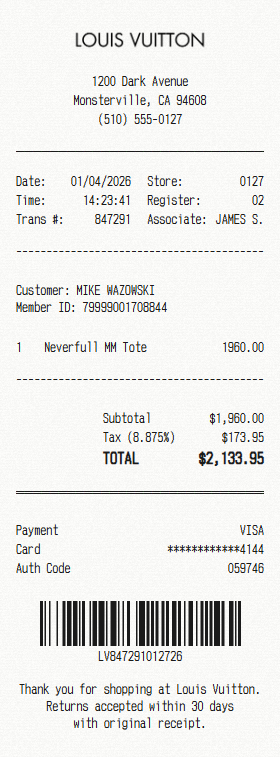 Generate Fake Louis Vuitton Receipt - Receipt Maker