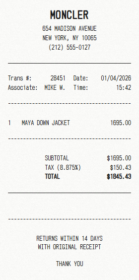 Generate Fake Moncler Receipt - Receipt Maker