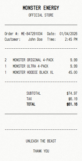 Generate Fake Monster Energy Receipt - Receipt Maker