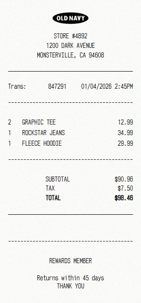 Generate Fake Old Navy Receipt - Receipt Maker