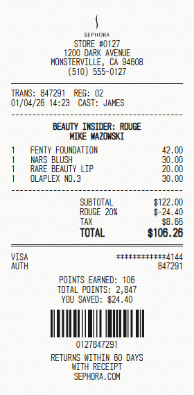 Generate Fake Sephora Receipt - Receipt Maker