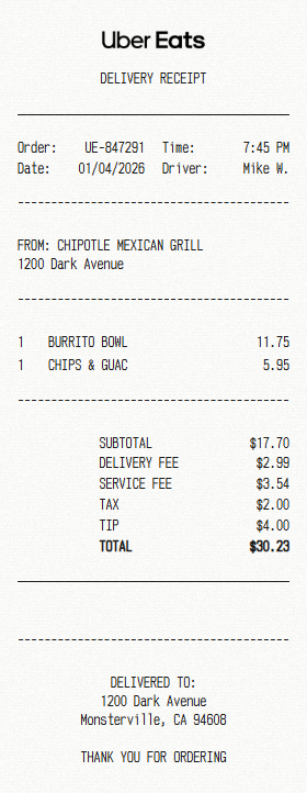 Generate Fake Uber Eats Receipt - Receipt Maker