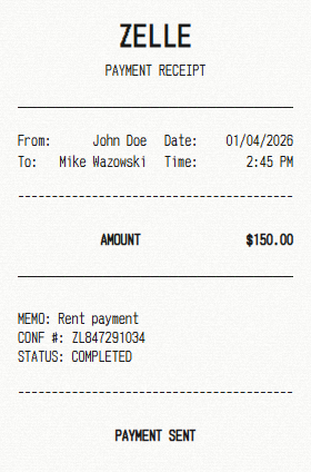 Generate Fake Zelle Receipt - Receipt Maker